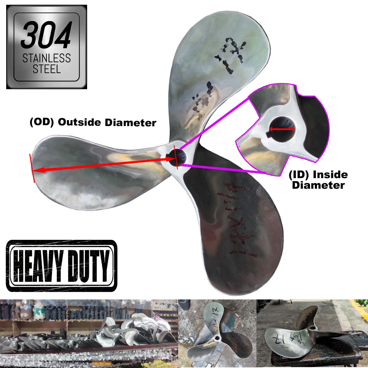 RACER Pump Boat Propeller / elesi S304 Heavy Duty Stainless steel S304 ...