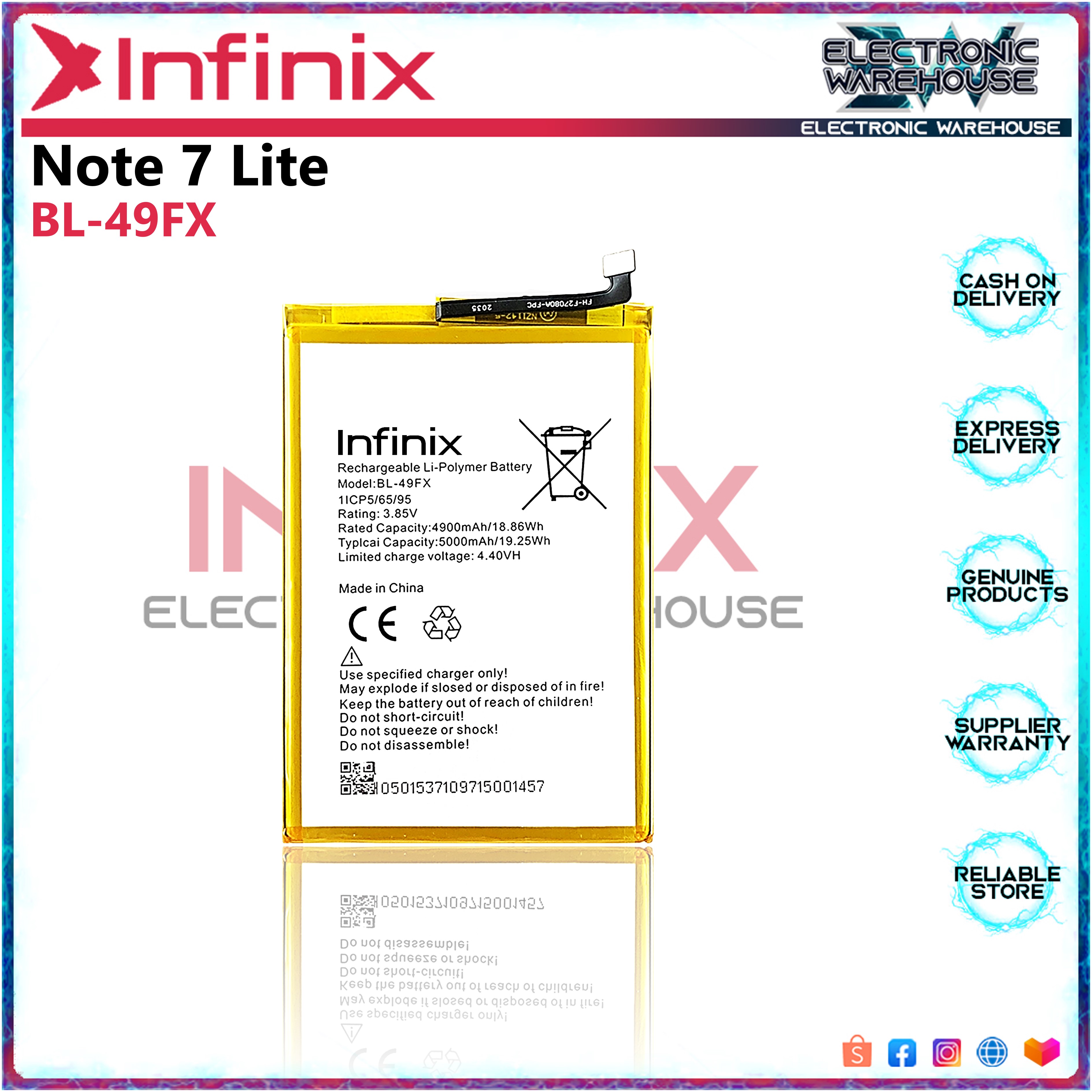 Battery for X656 Infinix Note 7 Lite Model BL-49FX 5000mAh Capacity ...