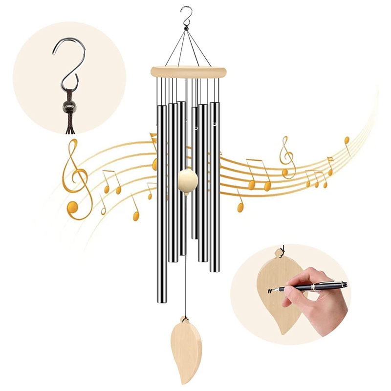 Wind Chimes Outdoor, Memorial Wind Chimes with Hook and 6 Tubes, Wooden ...