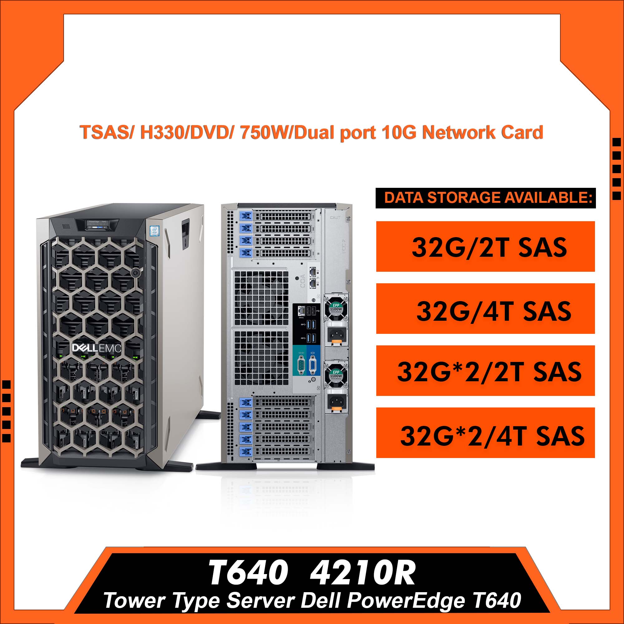 Tower Type PowerEdge Server T640 4210R/ H330/DVD/ 750W/Dual port 10G ...