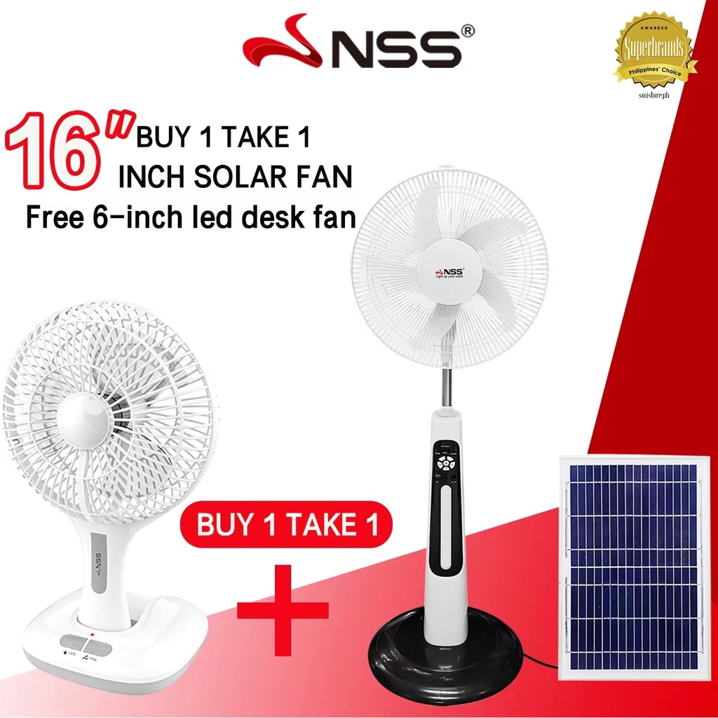 NSS Solar Fan Solar Electric Fan 16Inch Solar Rechargeable Fan LED ...