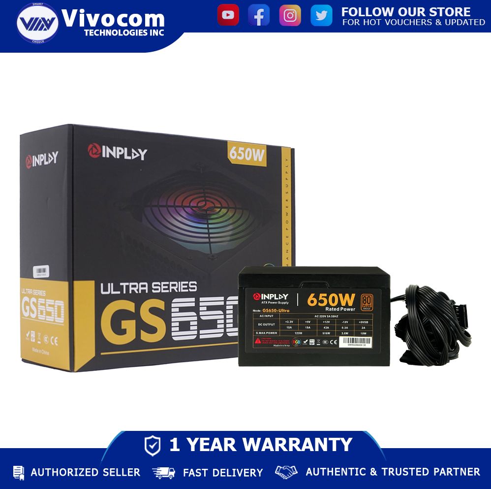 INPLAY GS650-Ultra | RGB Light Rated 650W Power Supply | 80 Plus Bronze ...