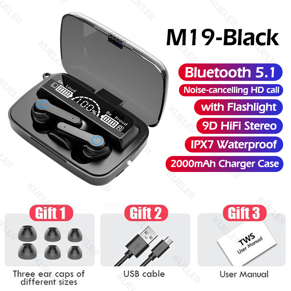 M19 TWS Bluetooth Earphones with Microphone HiFi Stereo Earbuds Wireless Earphone with ...