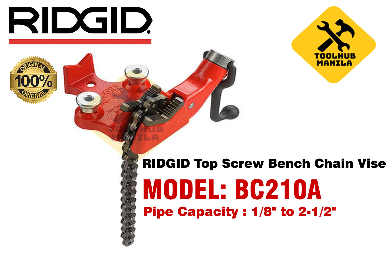 RIDGID 40185 Chain Bench Vise BC210 Top Screw Bench Chain Vise 1/8" to ...