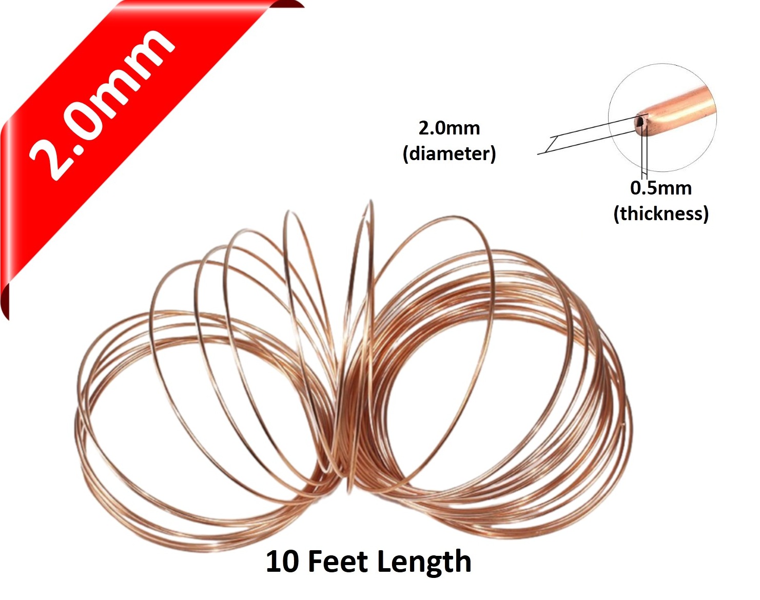 10feet - Refrigerant Copper Capillary Tube 1.8mm 2.0mm 2.5mm 3.0mm 4 ...