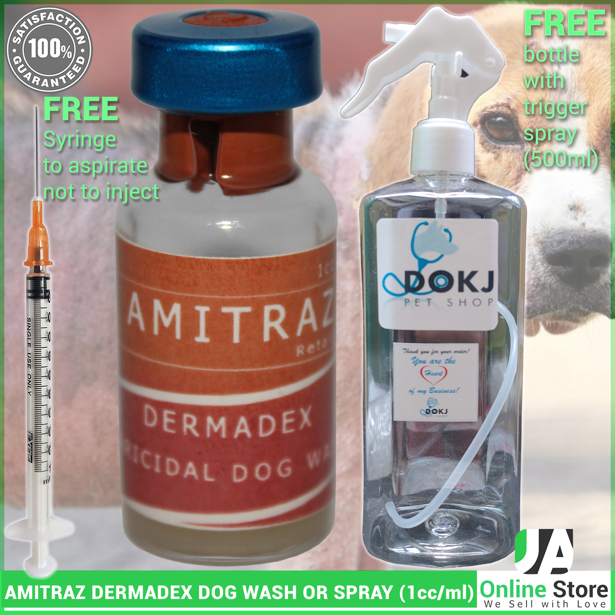 Pure Amitraz Dermadex Acaricidal Dog Wash (1cc/ml) with FREE Syringe ...