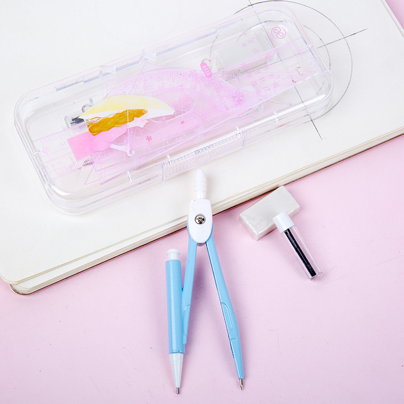 Metal Compasses Student Stationery Ruler Triangle Protractor Compass ...