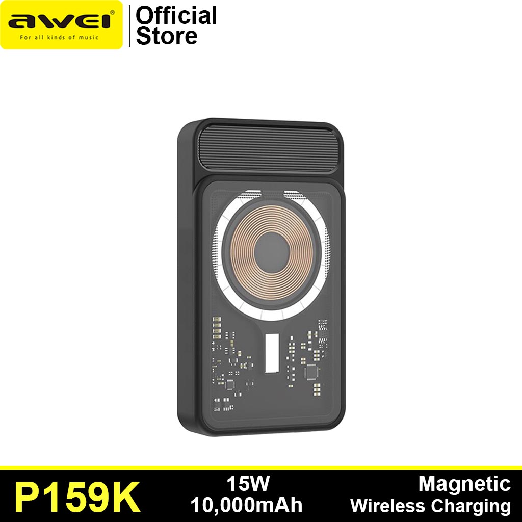 Awei P159K 10000mAh Transparent Magnetic Wireless Powerbank 15W Fast ...