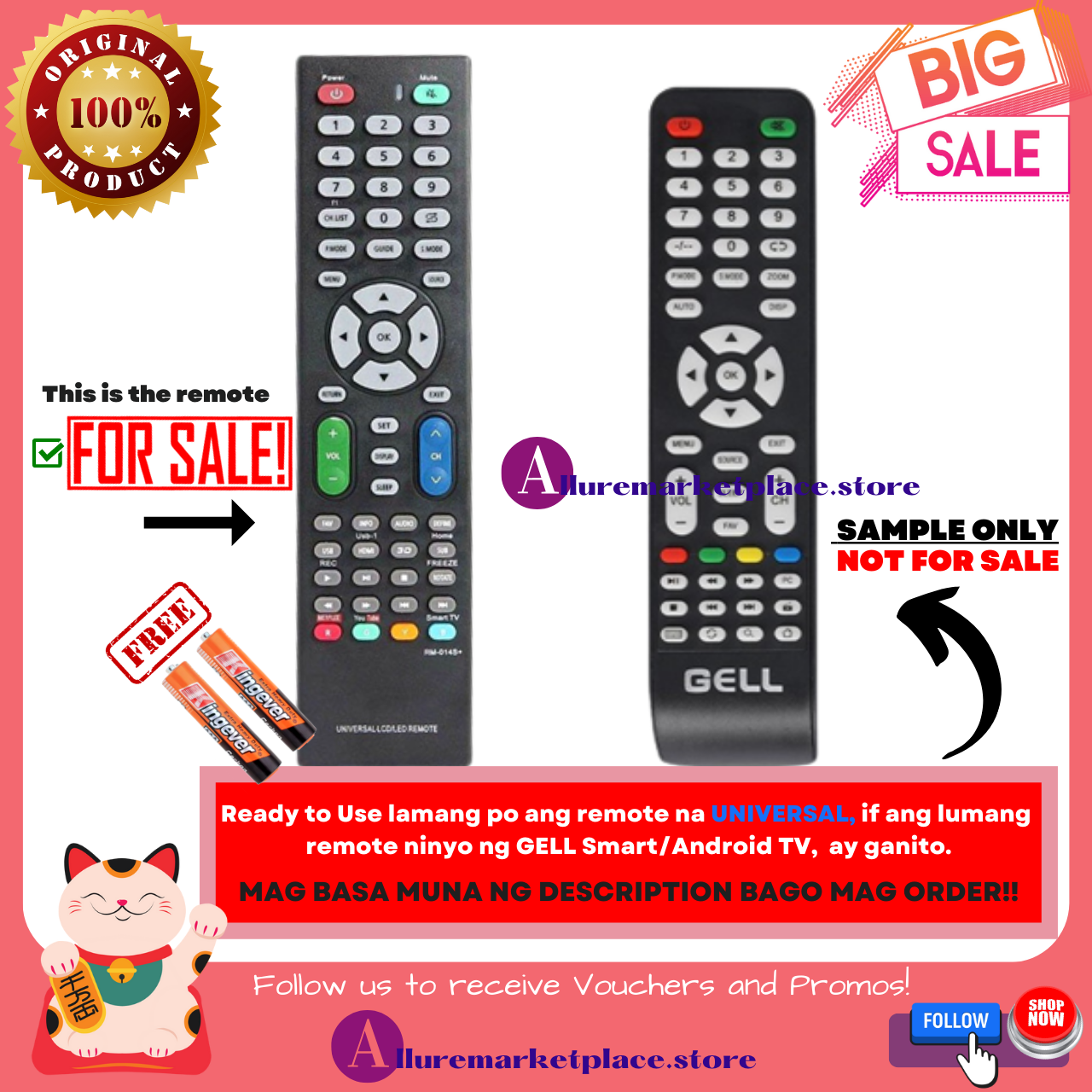 Ready to Use Universal TV Remote for GELL Smart TV Android Gell LED TV ...