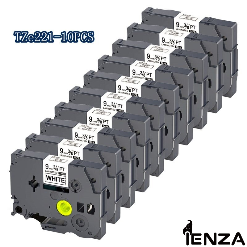 10 Pack 9mm*8m TZe-221 Tze-221 Tze221 Black on white Laminated ...