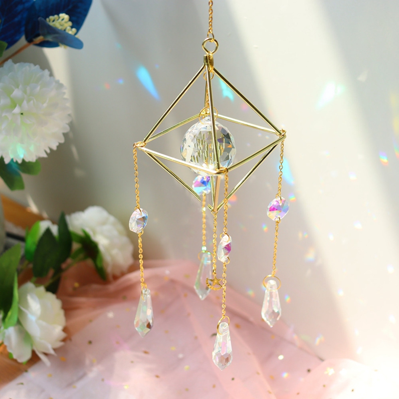 Crystal Sun Catcher, Rainbow Prism, Window Sun Catcher,Gold Plated Celestial Suncatcher, Boho ...