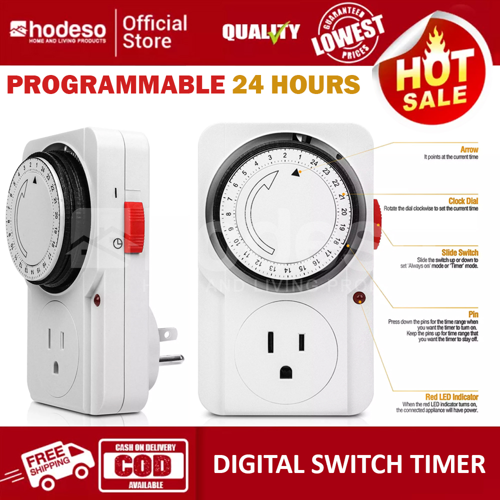 Hodeso Programmable 24 Hours Digital Switch Timer Socket Tu 22a 24 Hour Cyclic Timer Switch