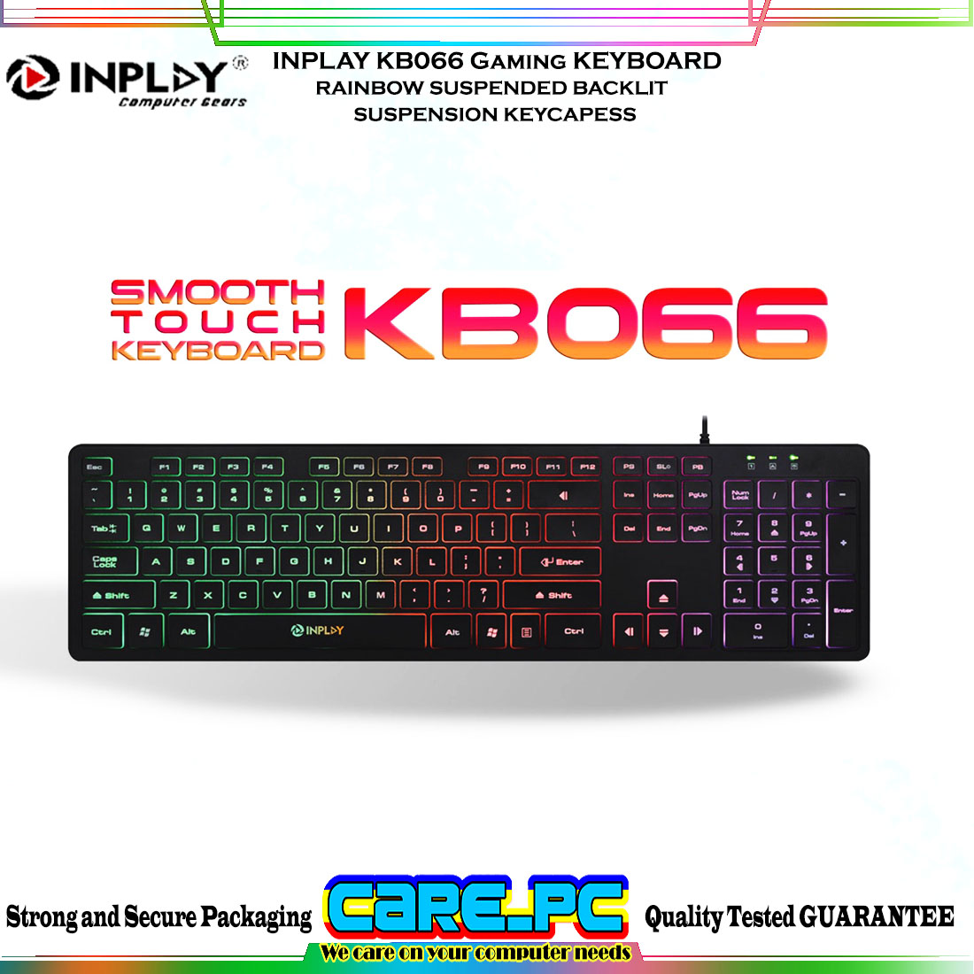 Inplay KB066 KEYBOARD GAMING, Smooth Touch RAINBOW SUSPENDED BACKLIT ...