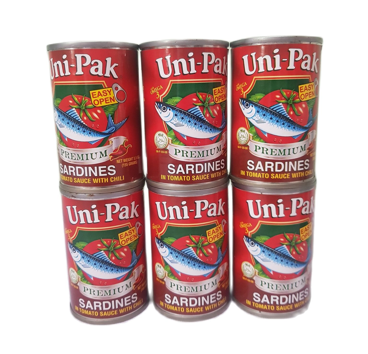 UNI-PAK Sardines in Tomato Sauce with chili (pack of 6 cans x 155 grams ...
