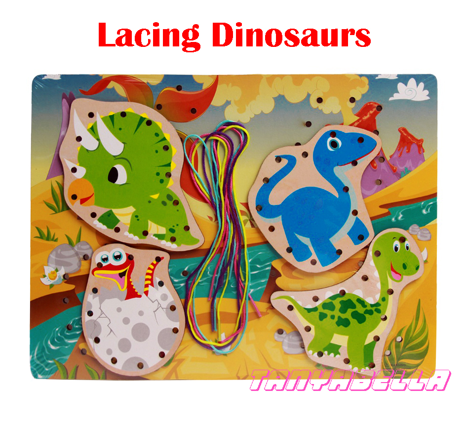 Wooden Lacing Threading Animals Transportation Clothes Shoes Peg Puzzle ...