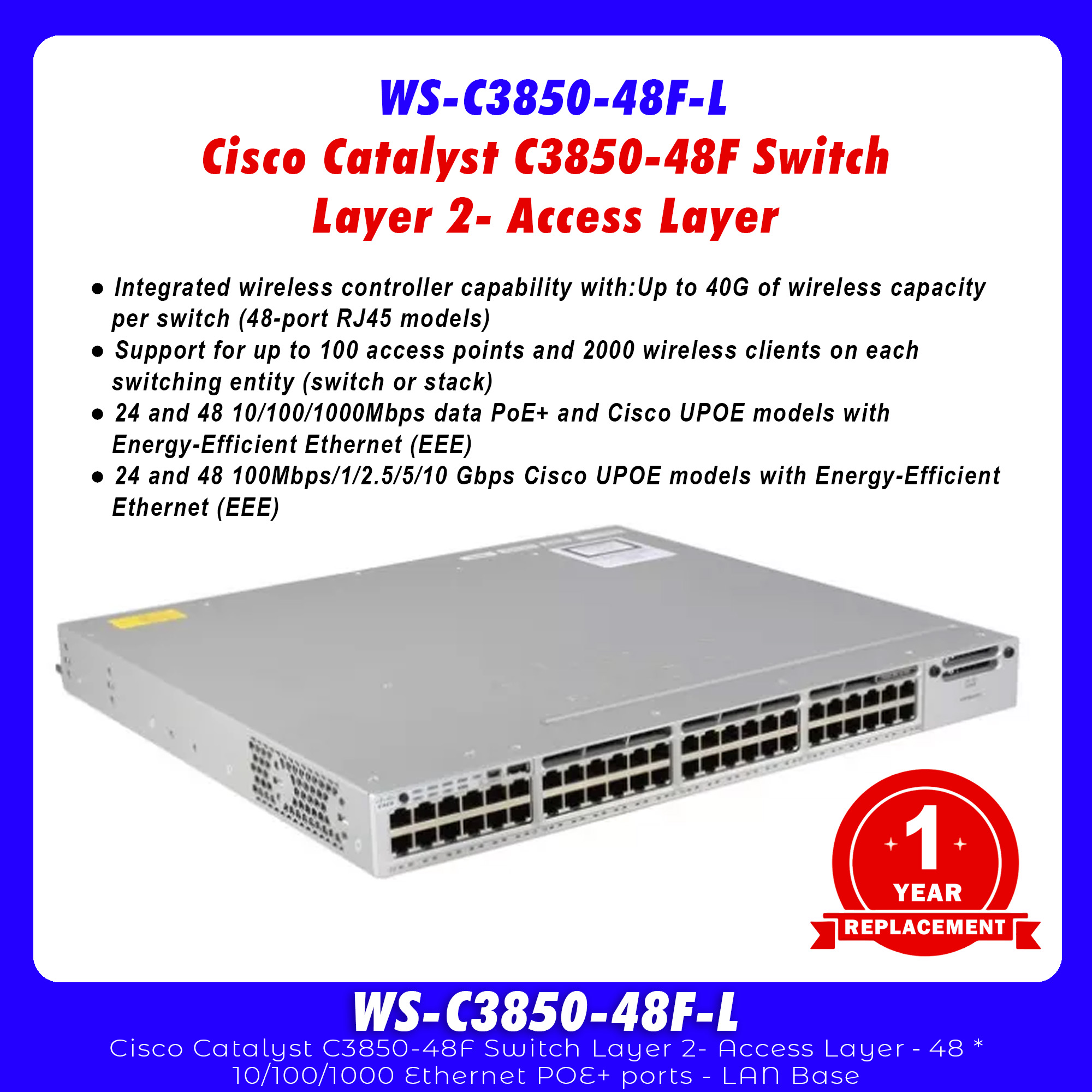 Catalyst 3850 Switch│WS-C3850-48F-L Managed Switch│Cisco Catalyst C3850-48F Switch Layer 2 ...