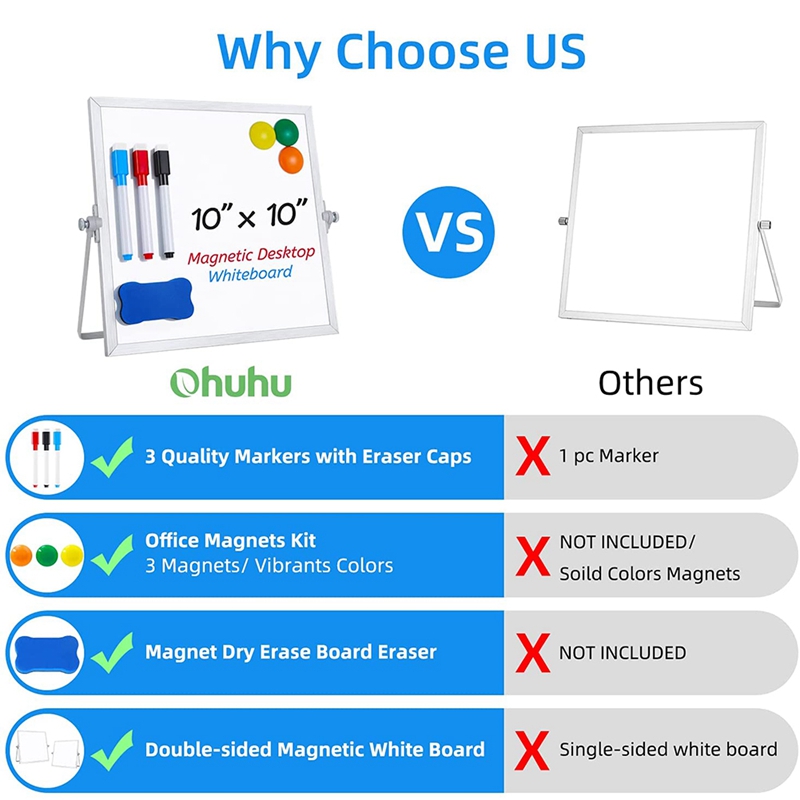 Desktop Dry Erase Board,10X10Inch Double-Side Magnetic Whiteboard with ...
