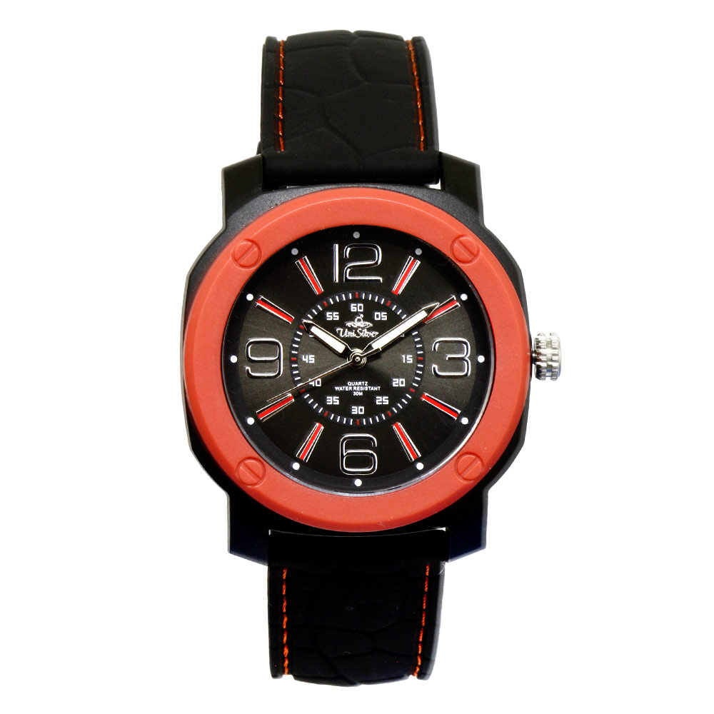 UniSilver TIME WILD RYDER Men's Large Analog Light Red/Black Rubber ...