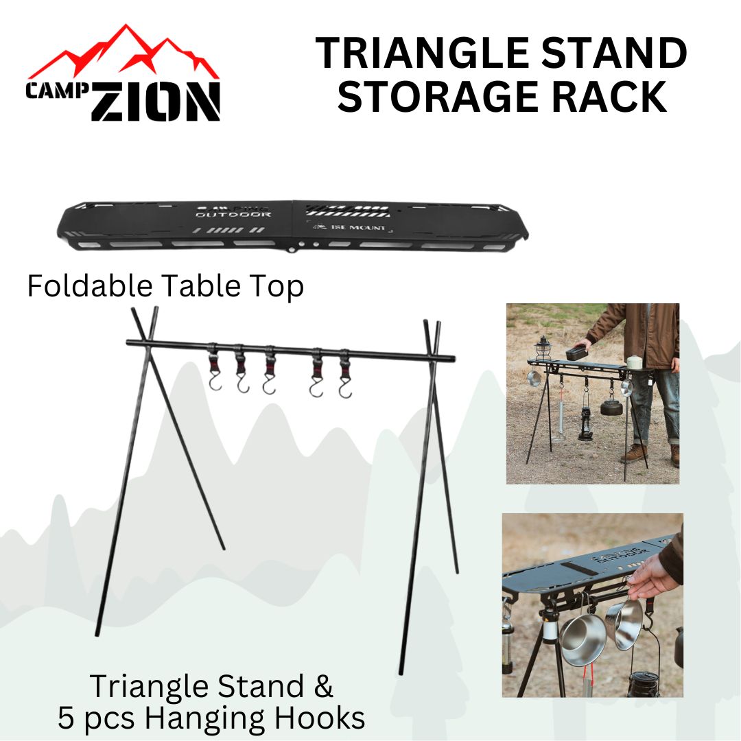 Isemount Camping Triangle Storage Stand with Table Top Foldable Rack ...