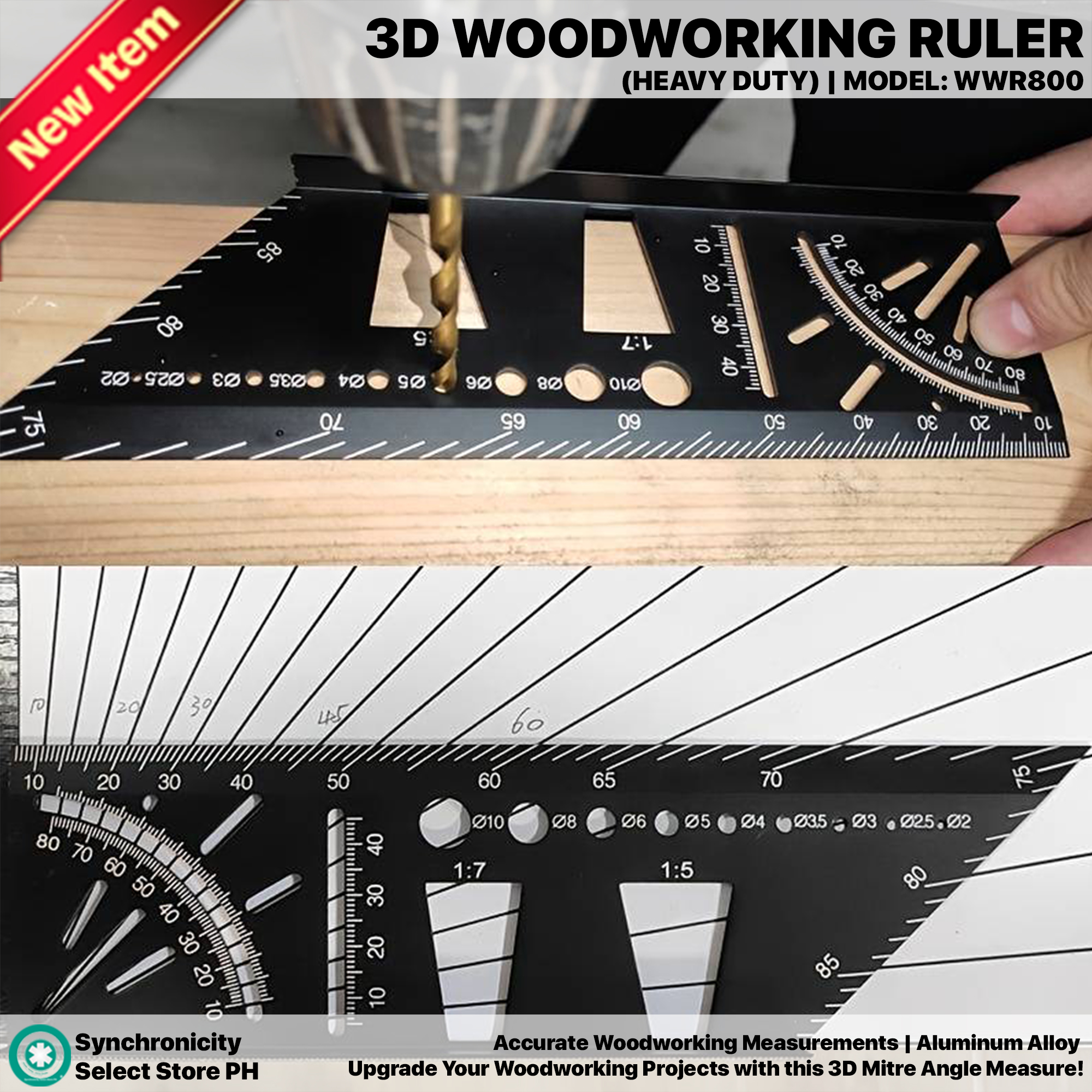 Versatile Woodworking 3D Positioning Ruler WWR800: Accurate 3D Mitre ...