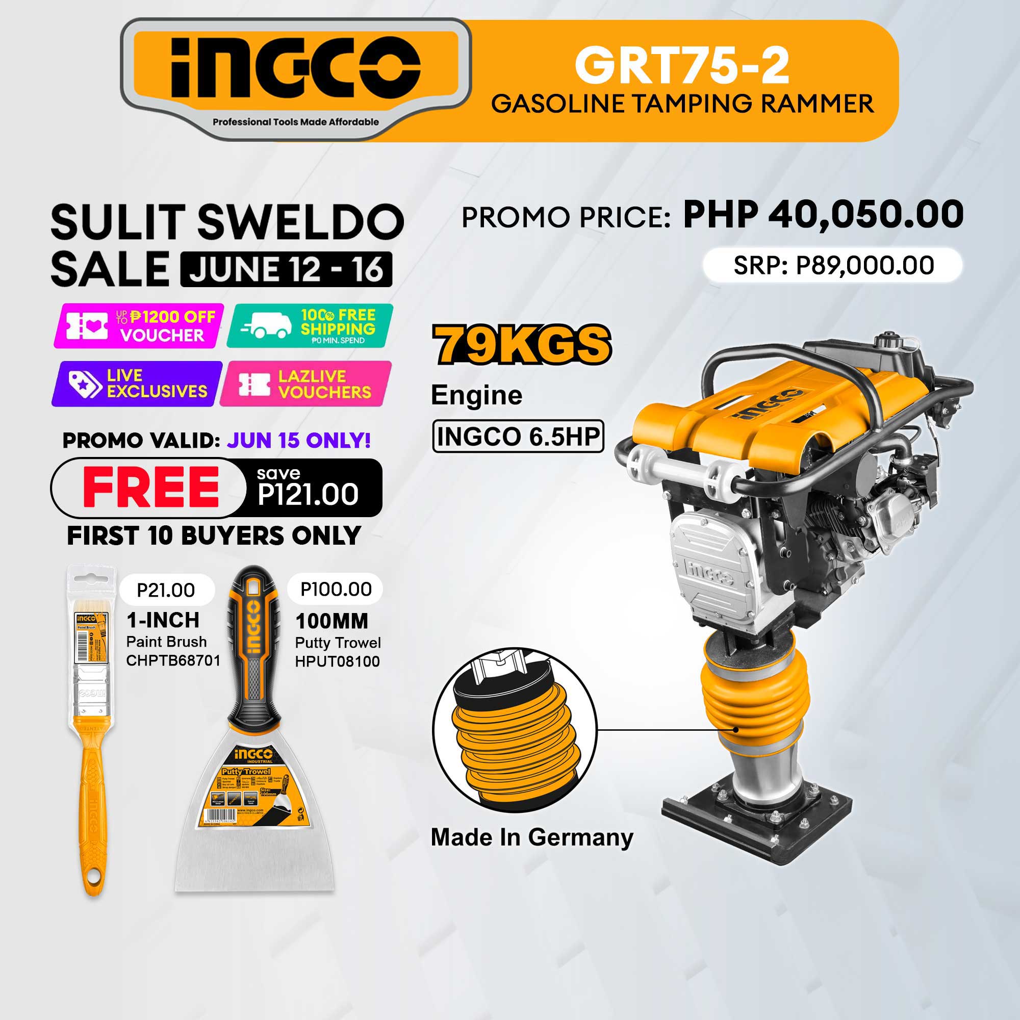 INGCO GRT75-2 Industrial Tamping Rammer 4.8KW 6.5HP IPT | Lazada PH