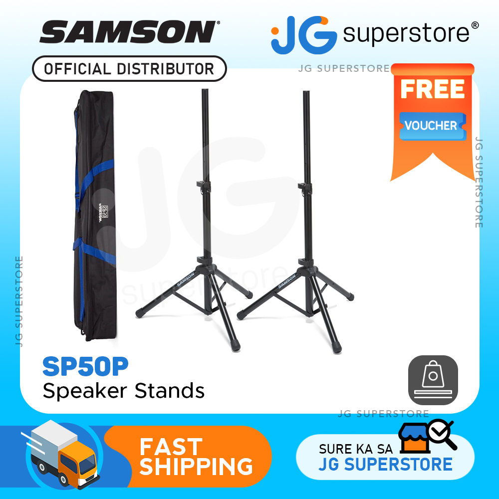 Samson SP50P Heavy Duty Speaker Stand Set (Pair) with Adjustable Height up to 5' Feet ...