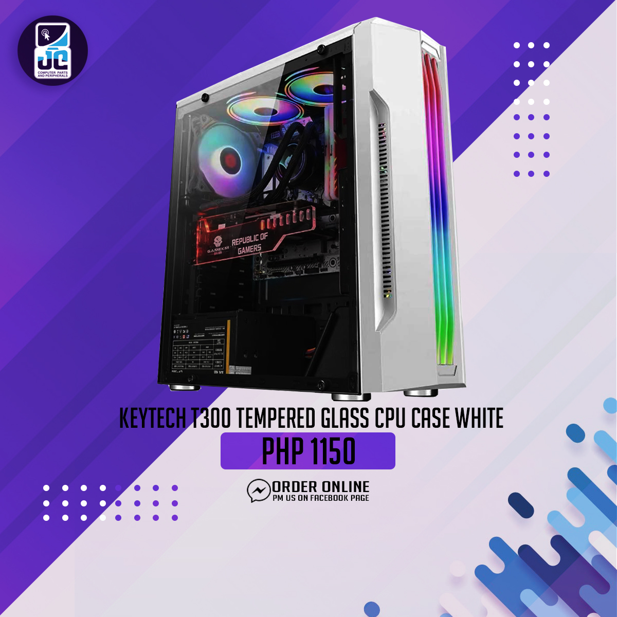 Gaming Case Tempered Glass Keytech T300 White for ATX, Micro ATX and ...
