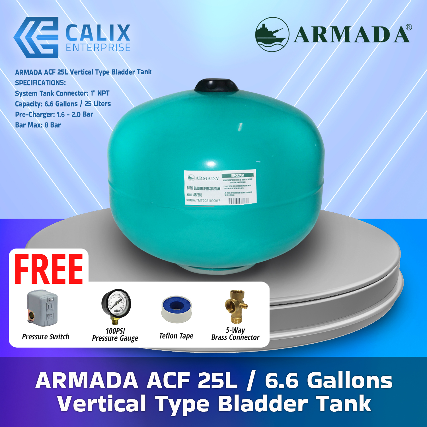 6.6 Gallons 25L Vertical Type Bladder Tank - ARMADA ACF 25L | Lazada PH
