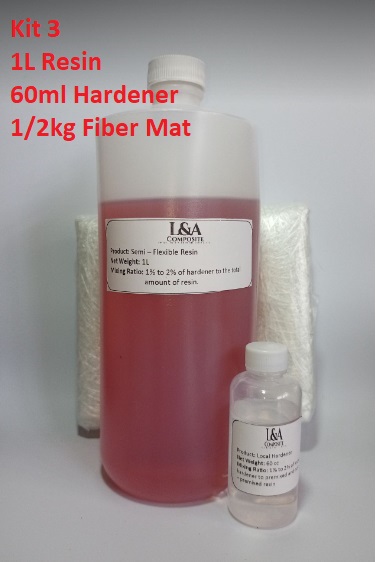 Fiberglas DIY 1 Liter Sets (F3) - 1 Liter Resin, 60ml Hardener with 1 ...