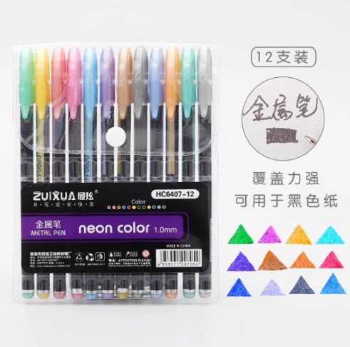 SYN SHOP 12 in 1 Color Ball Pen Set Neon Color 1.0mm Ballpoint Coloring ...
