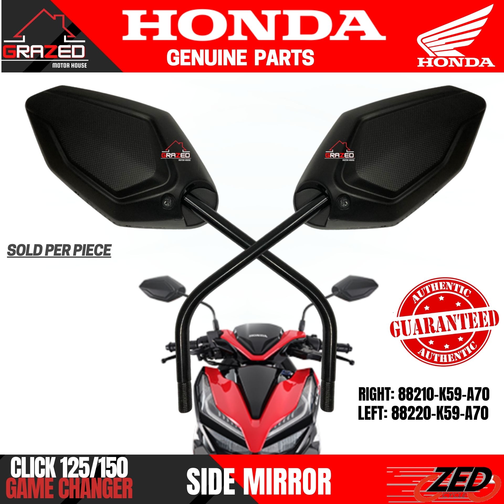 SIDE MIRROR for Honda Click i 125 / 150 V2 Game Changer (88210-K59-A70 ...