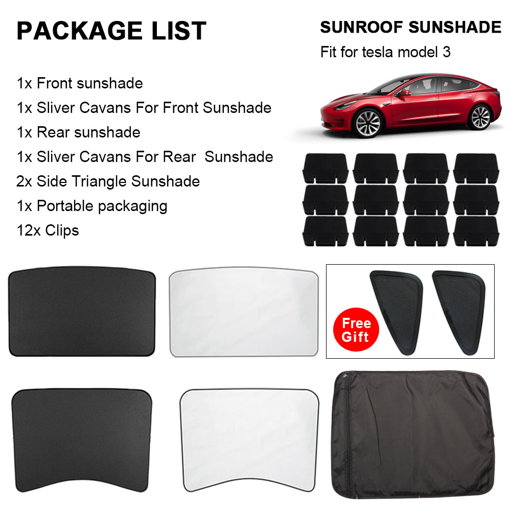 3rd New Upgrade Sun Shades Glass Roof Sunshade for Tesla Model 3 Front ...