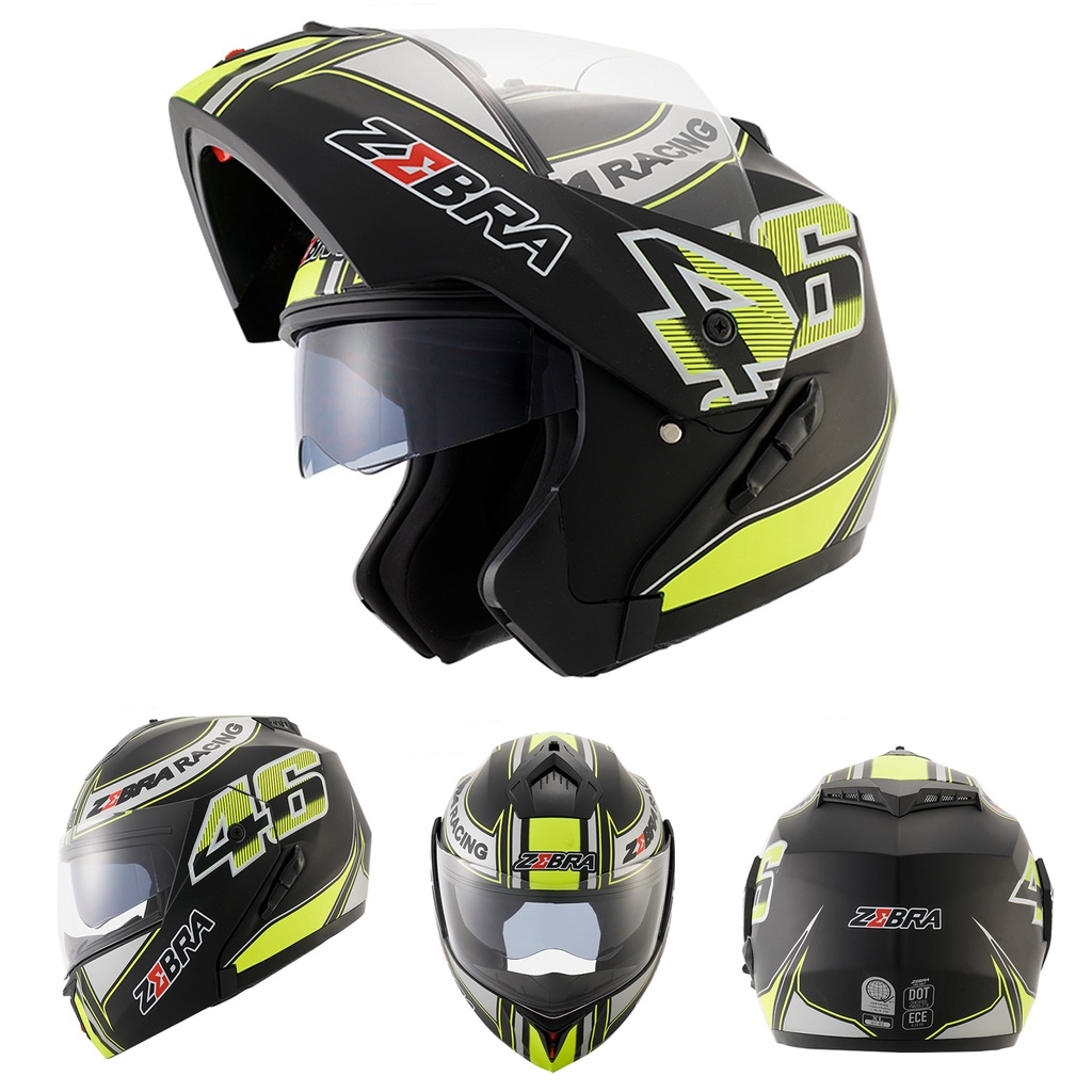 Helmet 78 Zebra Ym-602 Motorcycle Helmet Full Face Modular Dual Visor ...