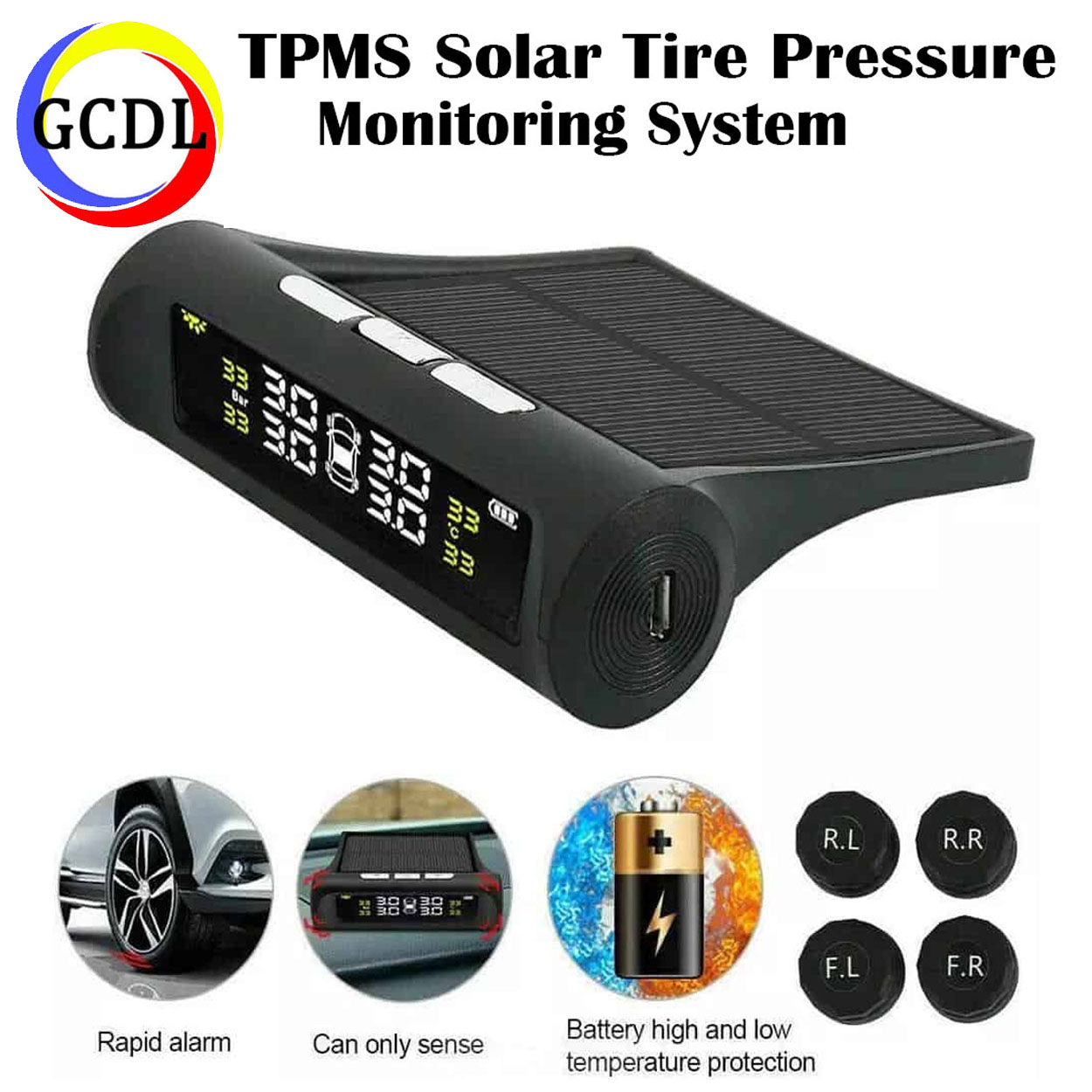 TPMS Solar Power Car Wireless External Tire Pressure Monitoring System ...