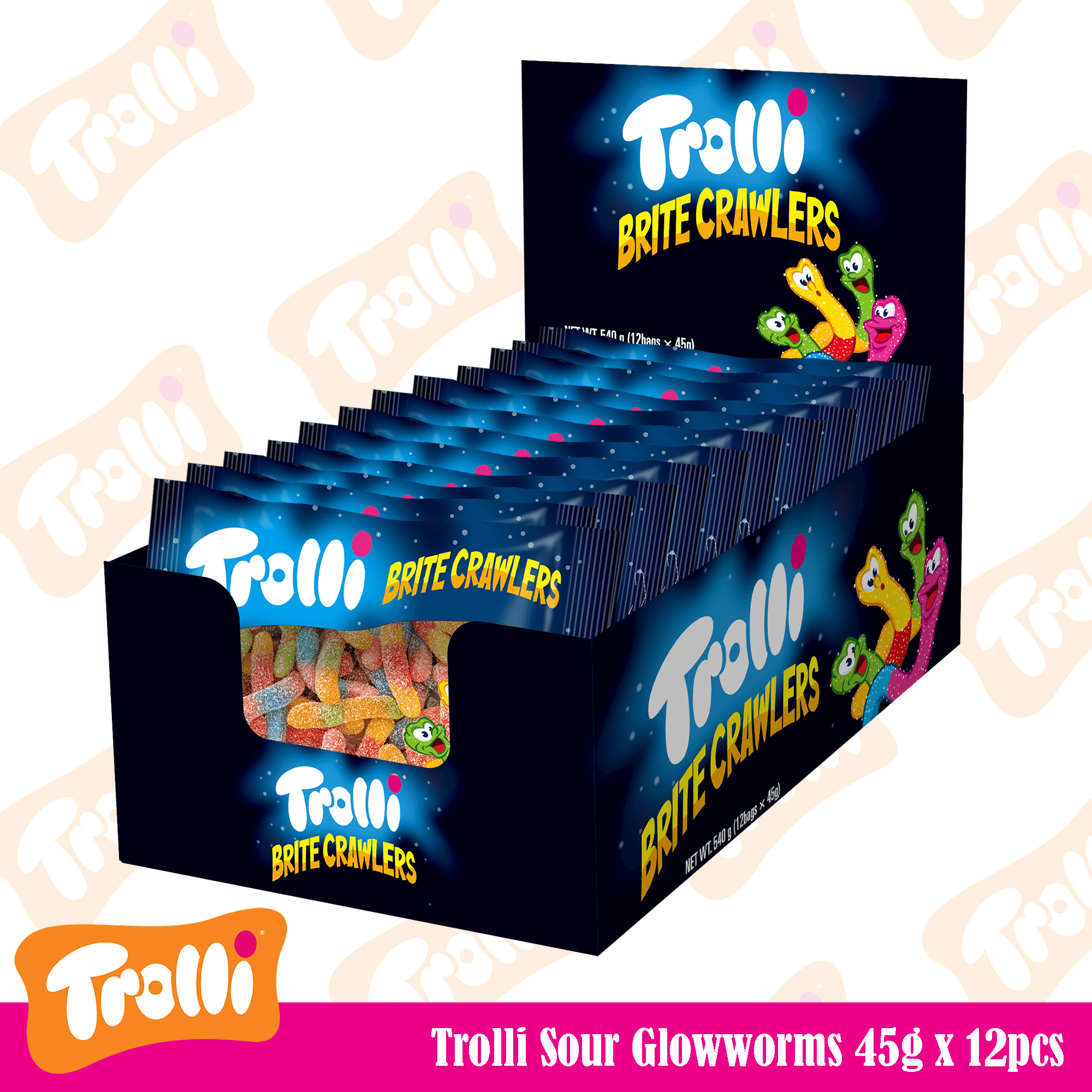 Trolli Sour Glowworms Gummi Candy 45g (12 packs) tray | Lazada PH