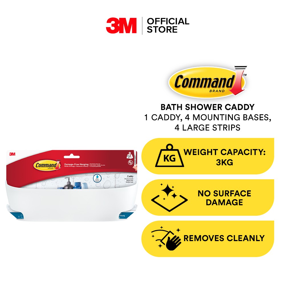 3M Command Bathroom Caddy Hook 1 Caddy Hanger 2 Large Strips, Holds up ...