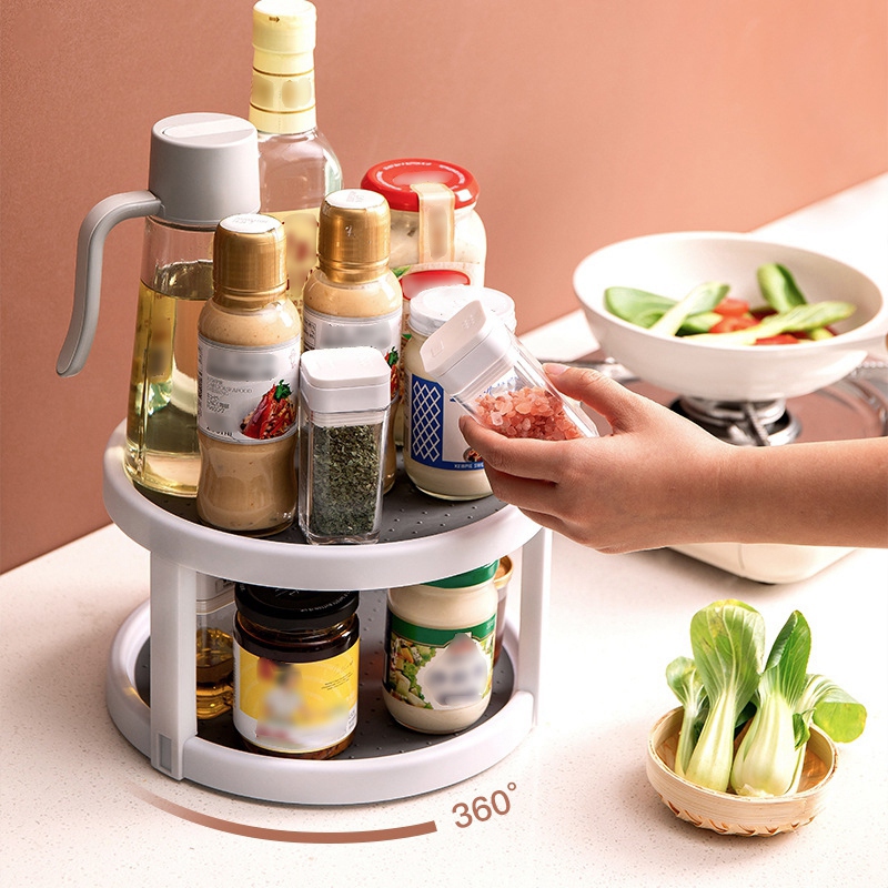 360 Rotation Double Layer Cabinet Organizer Spice Storage Rack Pantry ...