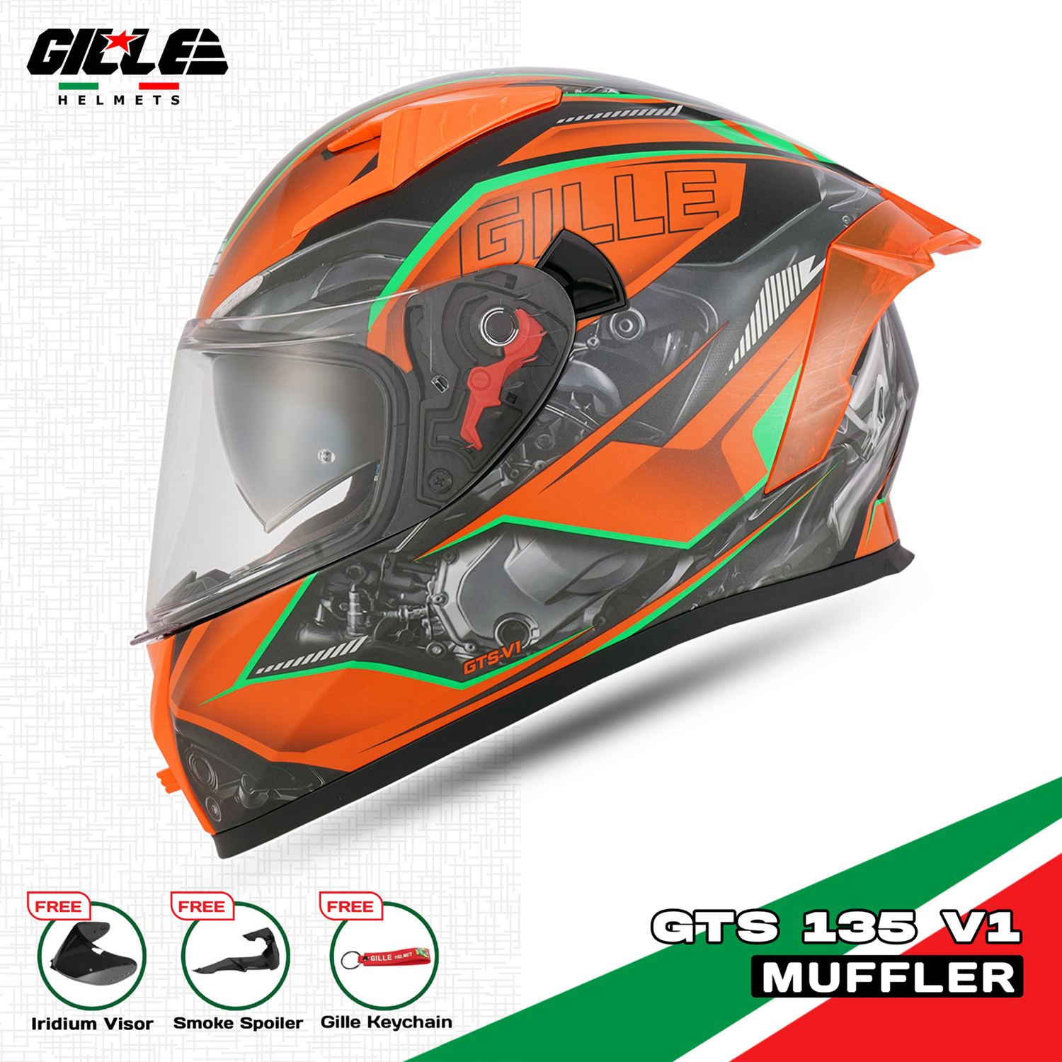 Gille Helmet 135 GTS V1 MUFFLER Motorcycle Helmets Full Face Dual Visor ...