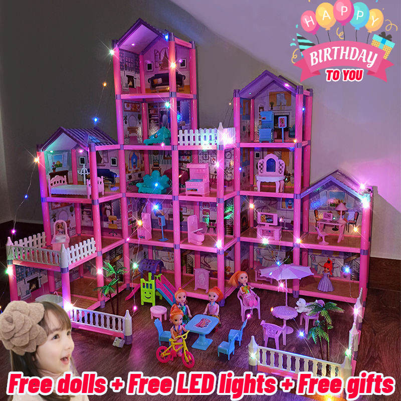 Princess Doll House Children Play House Villa With Light And Slide Free ...