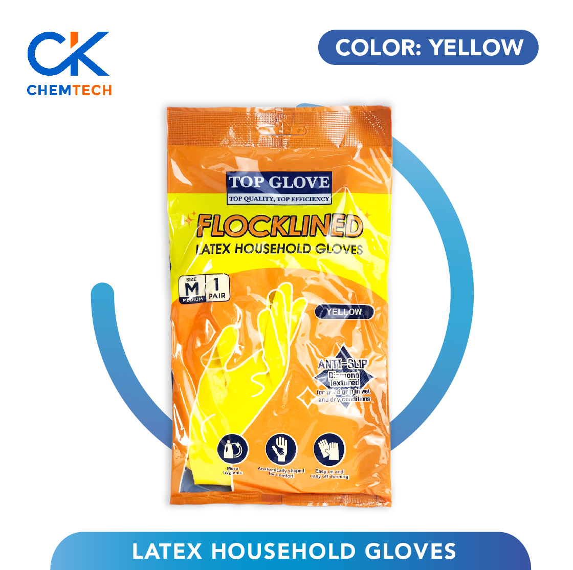 CK Chemtech Household Latex Gloves "Flocklined" (Blue/Yellow) | Lazada PH