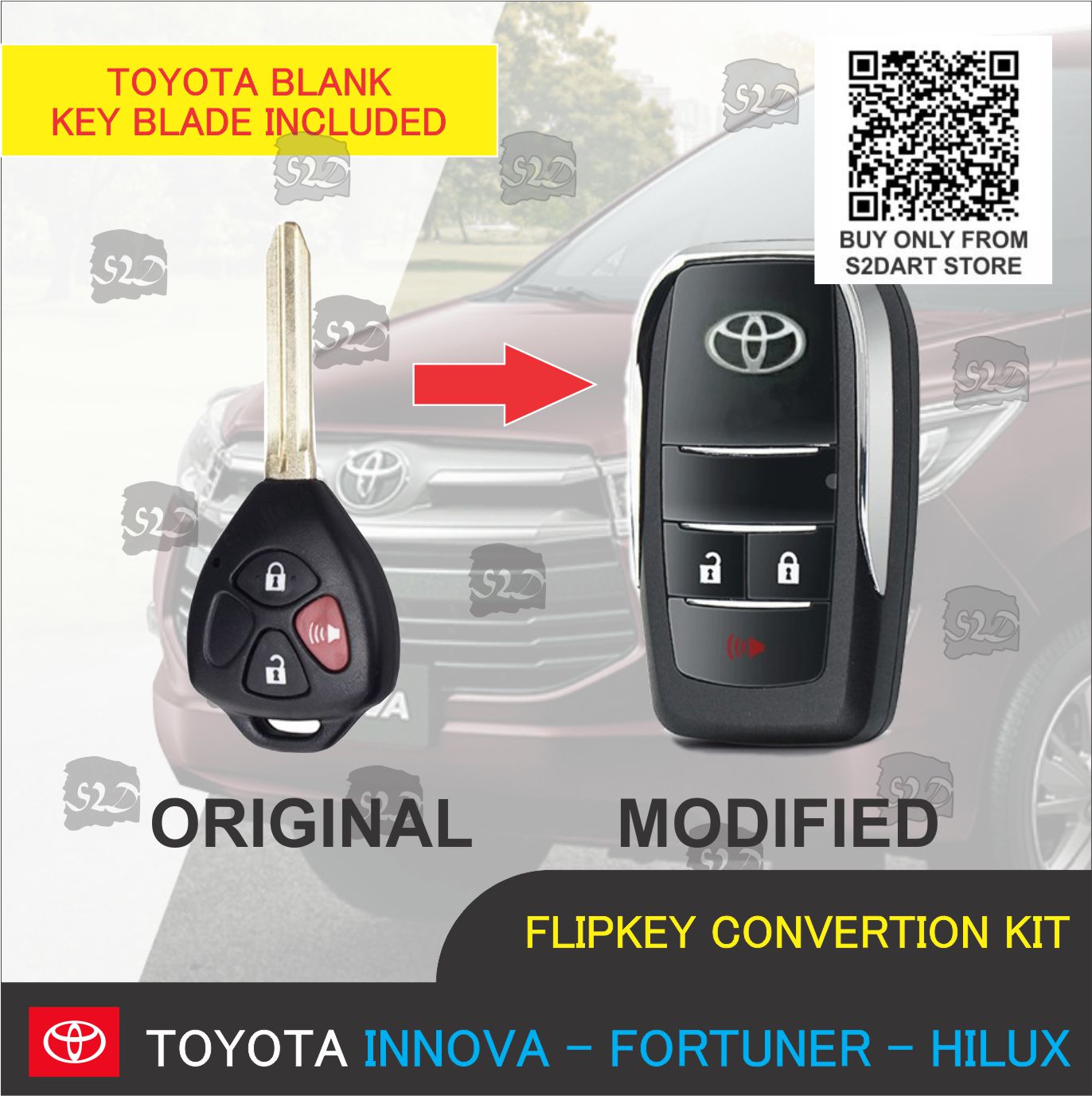 Toyota Innova - Fortuner - Hilux Flipkey 3 Buttons Key Case Shell Flip ...