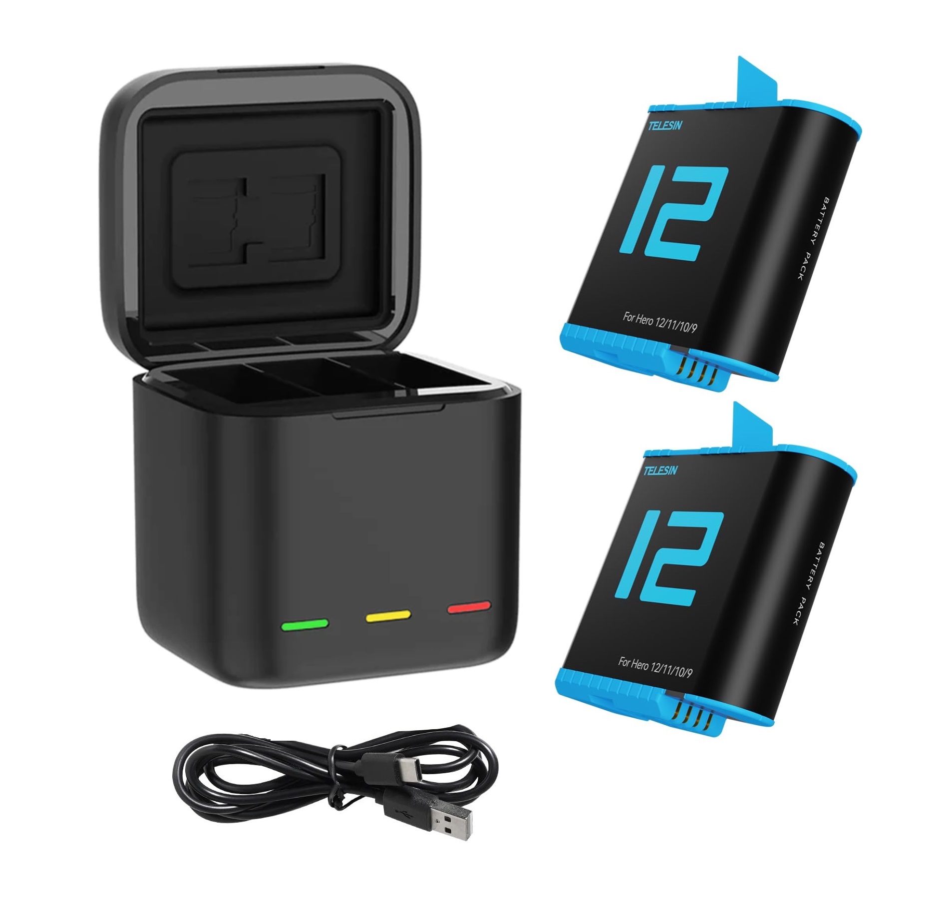 TELESIN Battery & Charging Box for GoPro Hero 9, 10, 11, Hero 12 ...