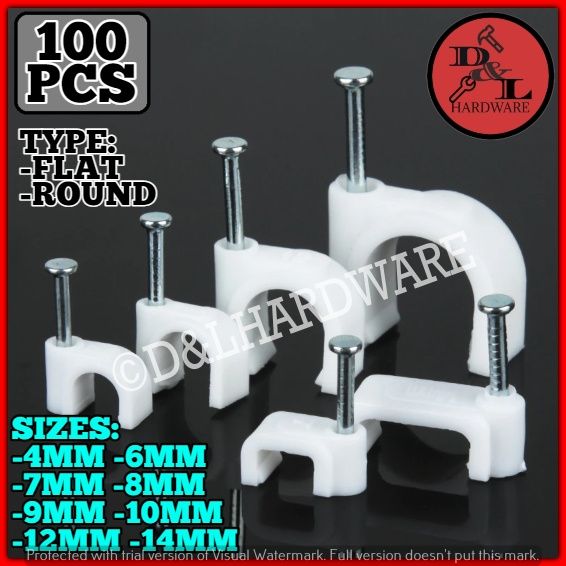 D-1814 100PCS FLAT/ROUND TYPE CABLE CLIPS PVC NAIL CABLE WIRE CLIP WALL HANGING CLAMP C CLAMP ...