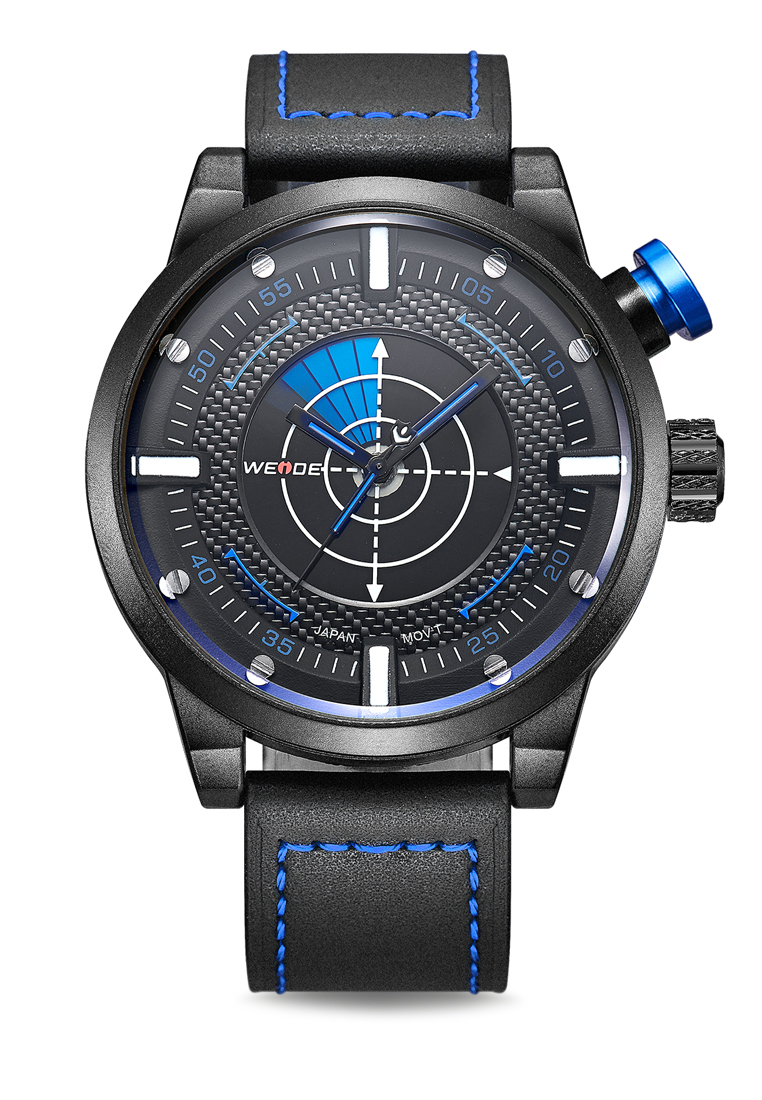 WEIDE Watch for Men's WH5201-3C-BLUE INDEX Black Leather Strap 30m ...