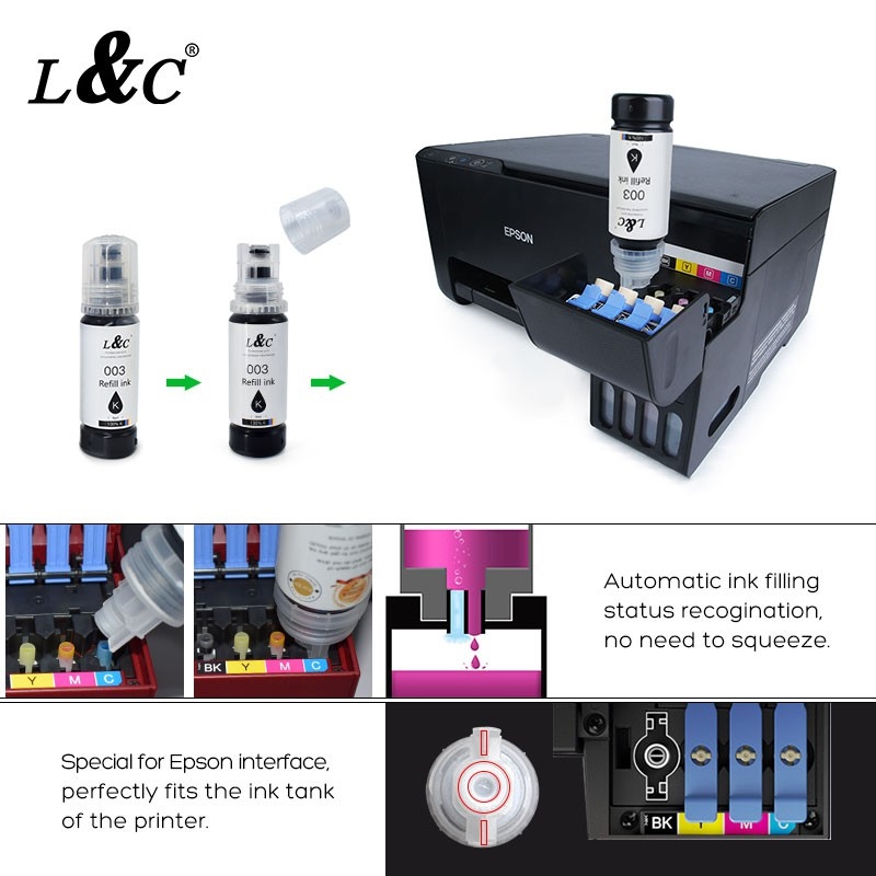 L C Refill Epson 003 Ink Set Black Dye Ink For Inkjet Printer L3110 ...