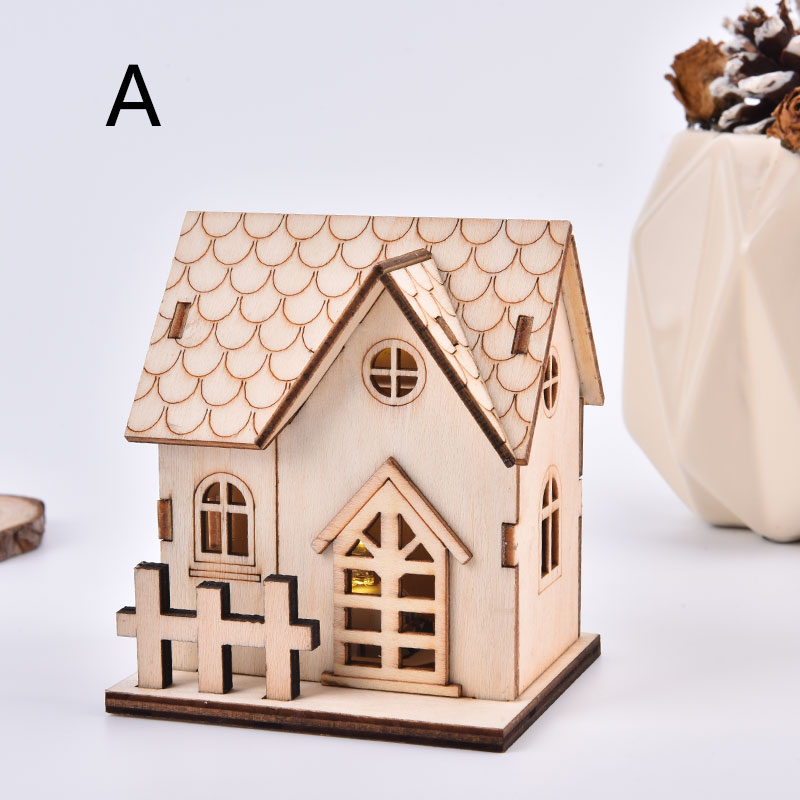 Christmas LED Light Wooden House Luminous Cabin Decorations DIY Xmas ...