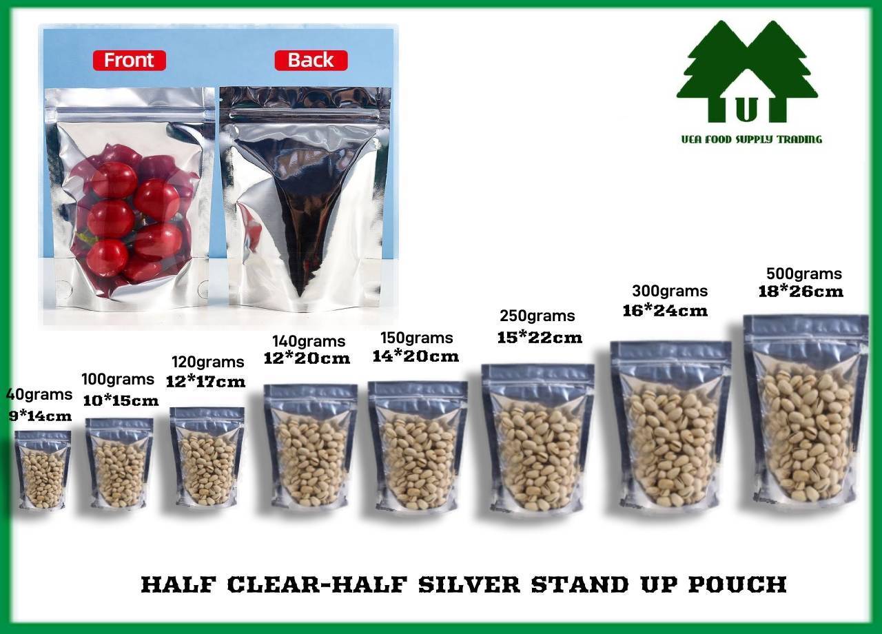 50-100 pcs Half Silver Aluminum Half Clear Stand Up Pouch with Zip Lock ...