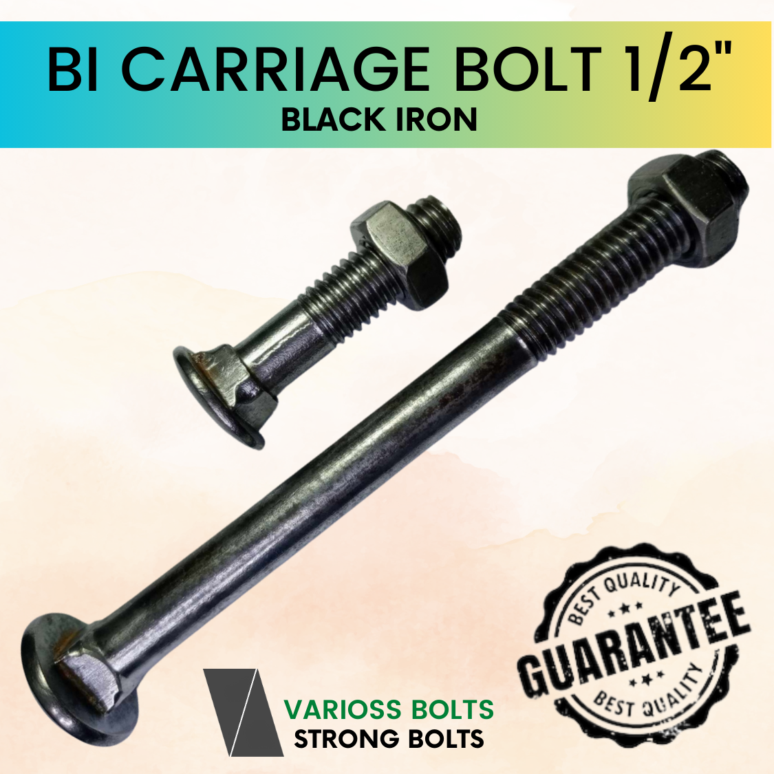 BI Carriage Bolt 1/2 or 1/2 inch diameter, Length from 3/4 inch - 8 inches, Thread Pitc, Black ...