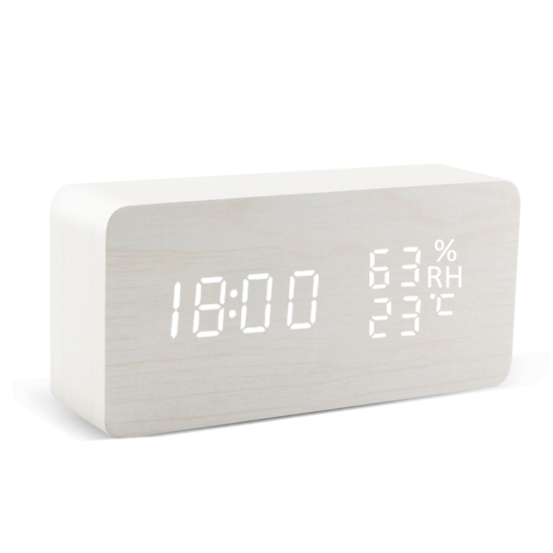 USBAAA Clocks LED Wooden Alarm Clock Watch Table Voice Control Digital ...