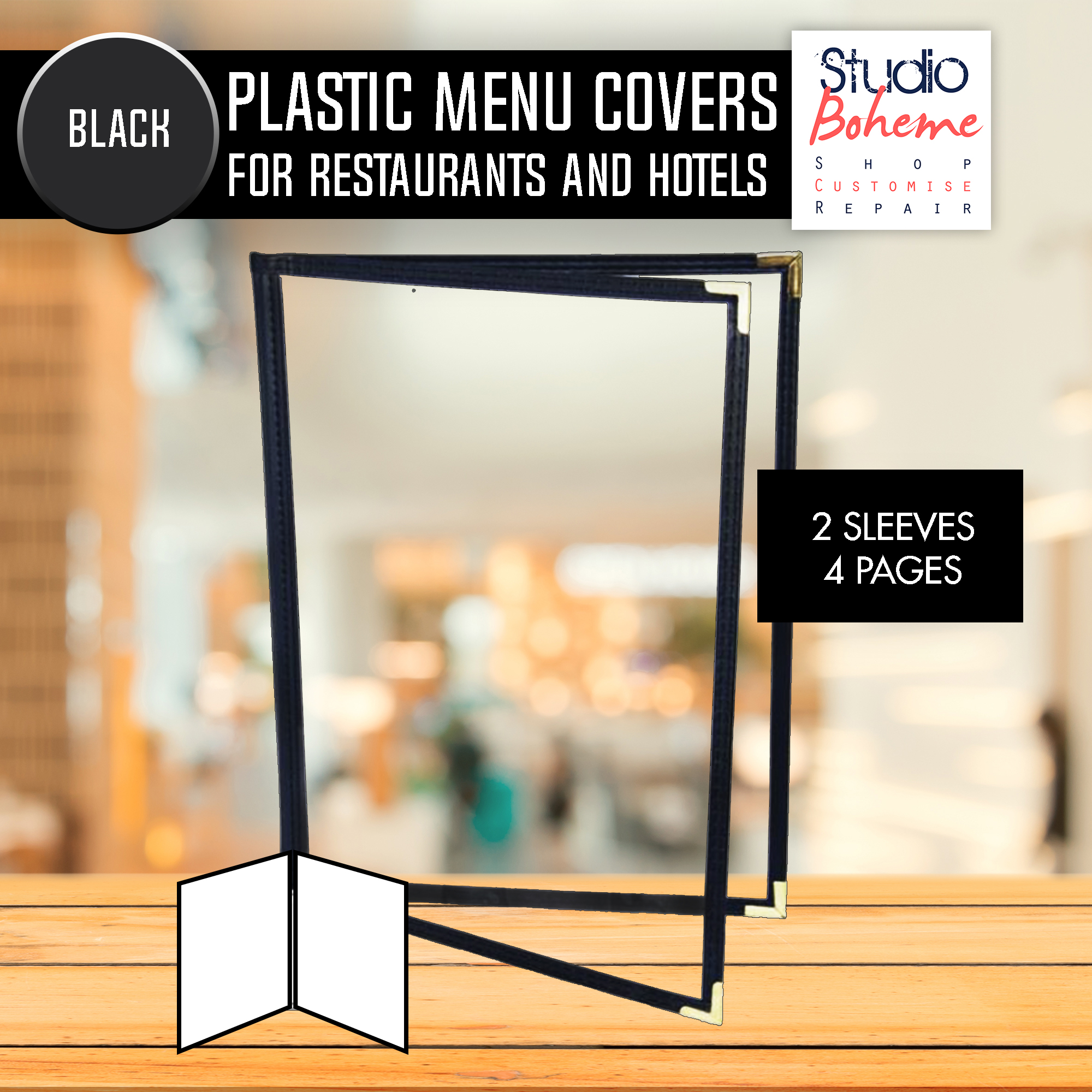 2 sleeves 4 pages Transparent clear plastic menu covers restaurant and ...